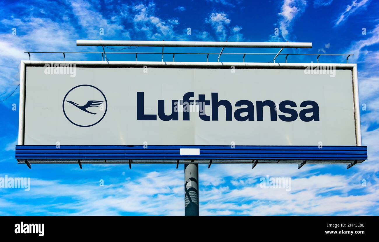 Advertisement billboard displaying logo of Lufthansa Stock Photo - Alamy