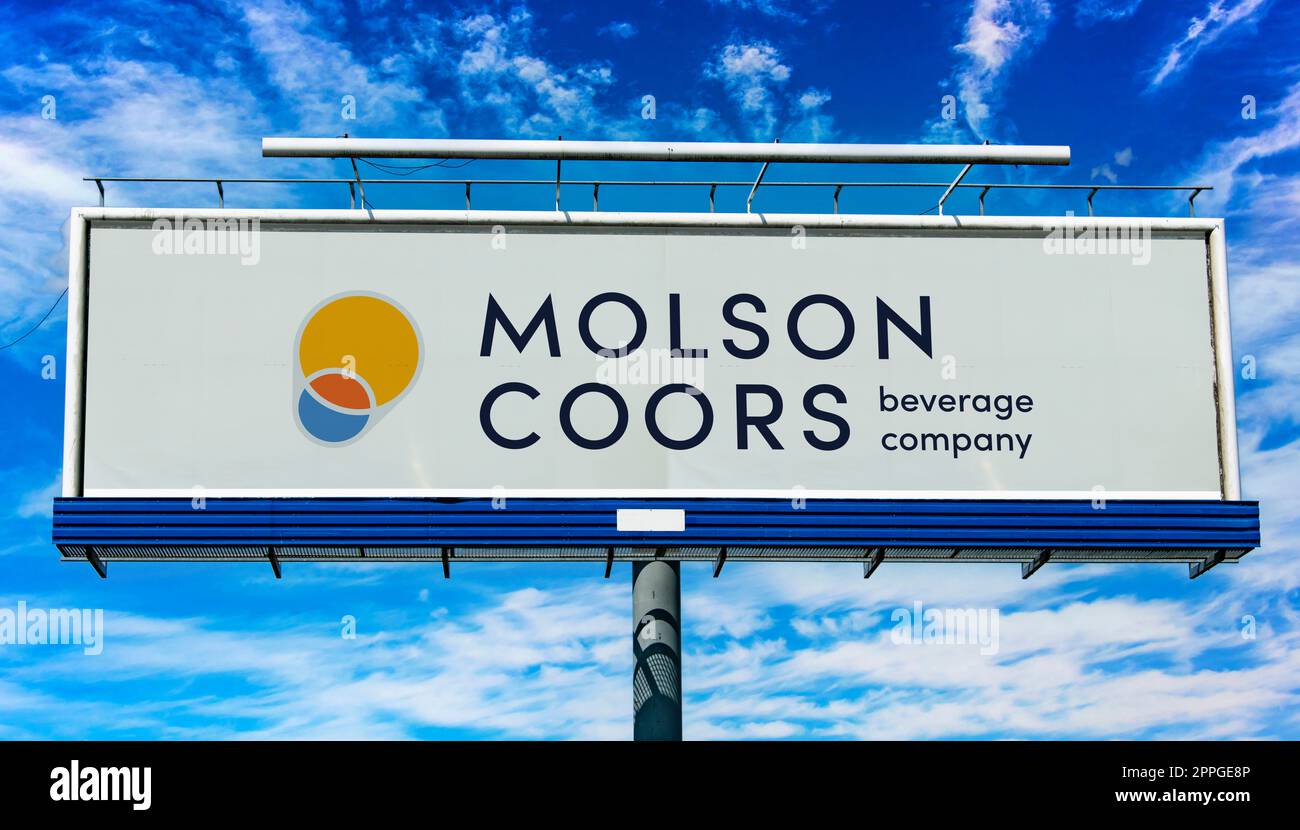 Advertisement billboard displaying logo of The Molson Coors Stock Photo ...