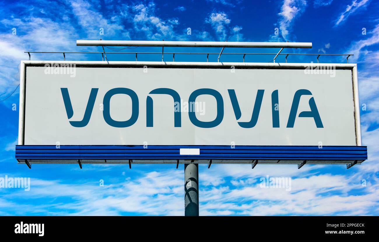 Advertisement billboard displaying logo of Vonovia Stock Photo - Alamy