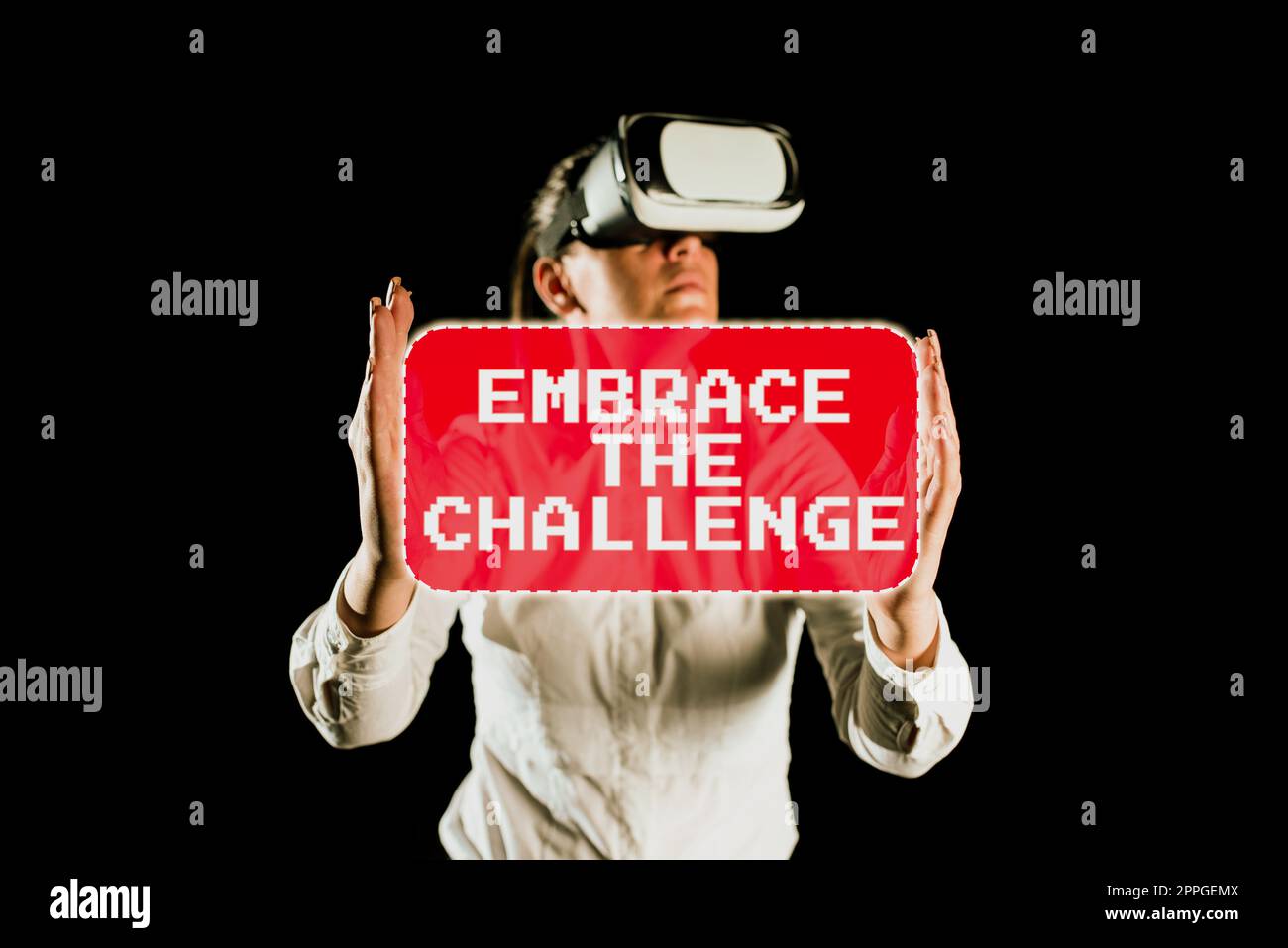 Hand writing sign Embrace The Challenge. Business idea Face any trials ...