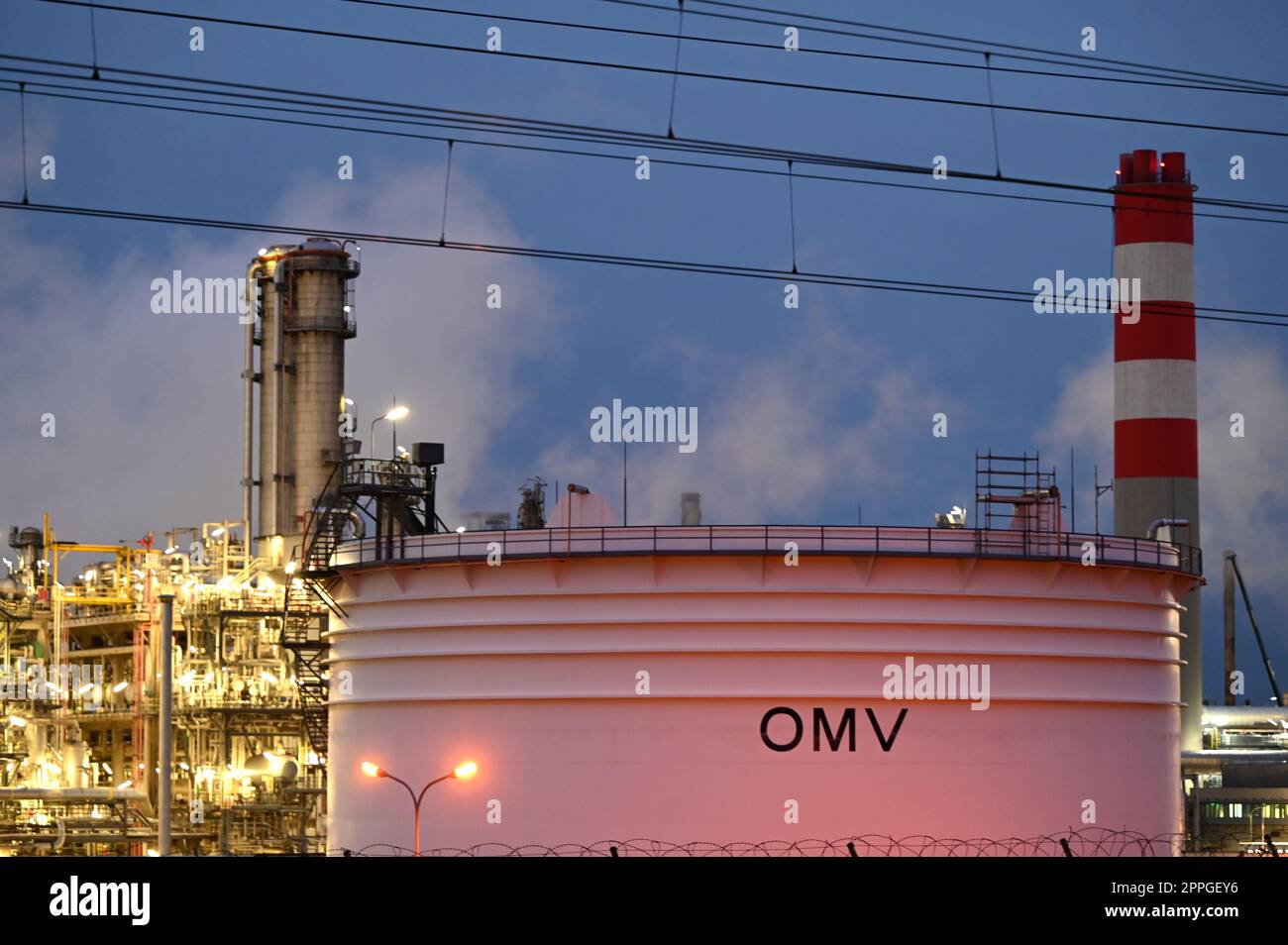 OMV refinery in Schwechat at night Stock Photo - Alamy