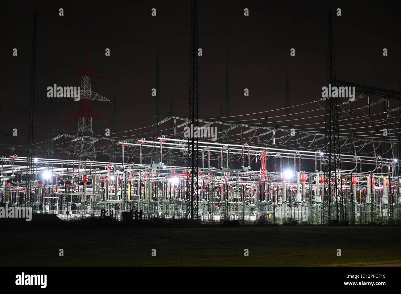 A substation in Austria at night Stock Photo - Alamy