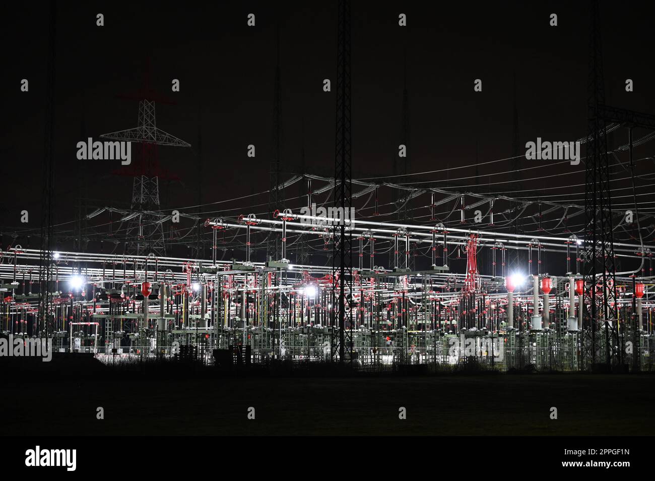 A substation in Austria at night Stock Photo - Alamy