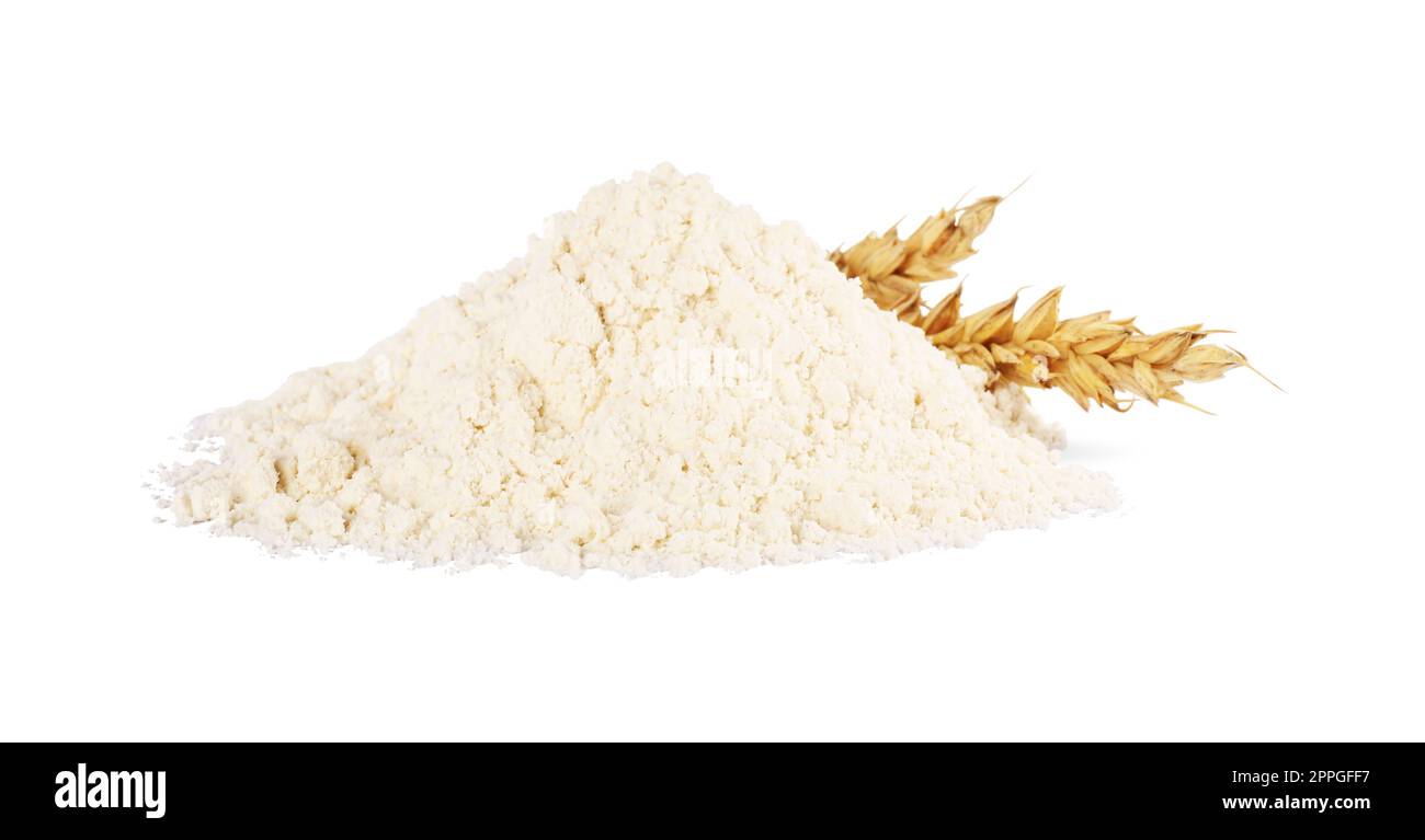 Pile of wheat flour and spikes isolated on white Stock Photo - Alamy
