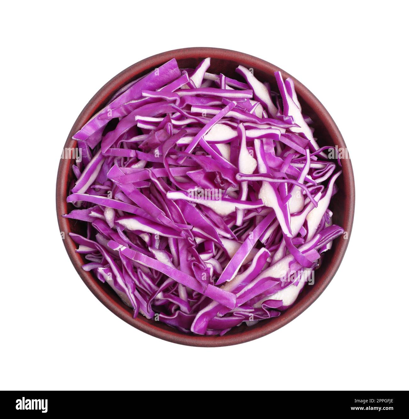 Tasty fresh shredded red cabbage in bowl isolated on white, top view Stock Photo - Alamy