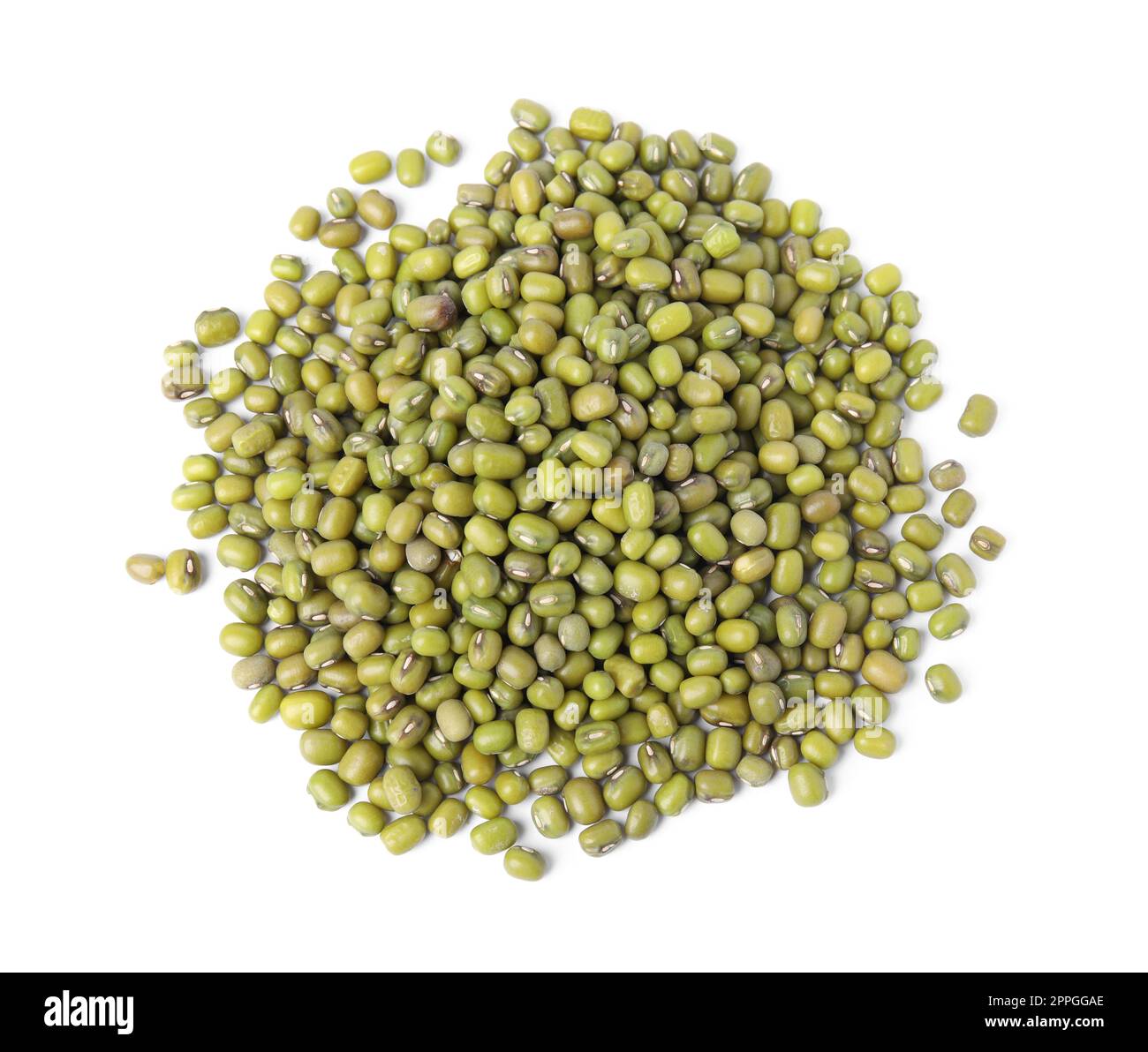 Pile of green mung beans isolated on white, top view. Organic grains ...