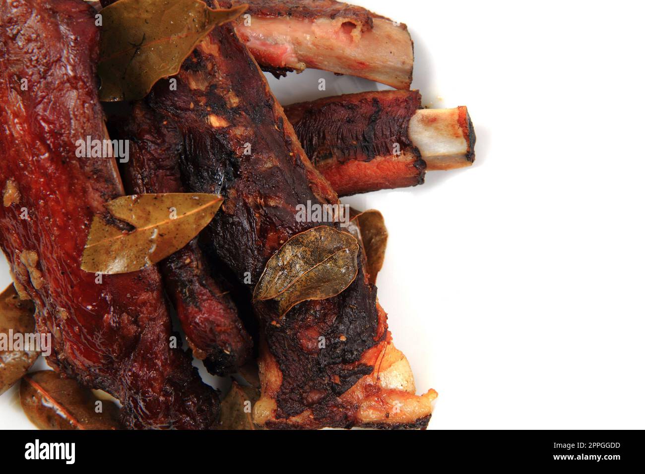 smoked pig ribs isolated on the white background Stock Photo - Alamy