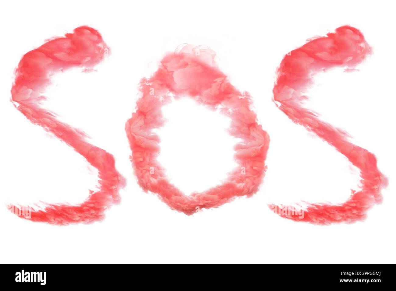 Word SOS made of red smoke on white background Stock Photo - Alamy
