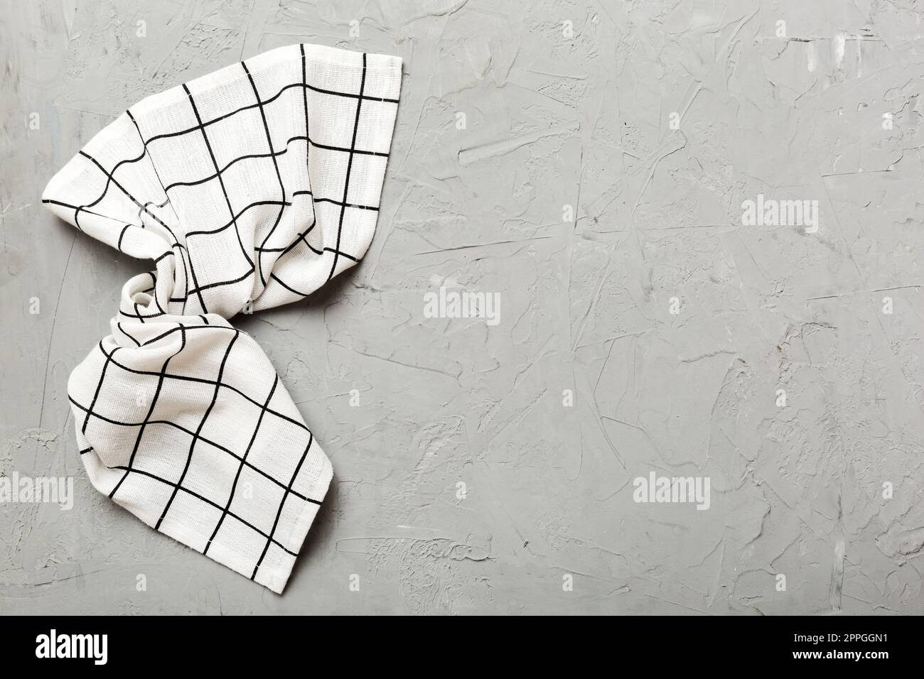 top view with white empty kitchen napkin isolated on table background ...