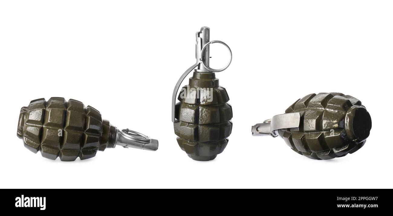 Set with hand grenades on white background. Banner design Stock Photo ...