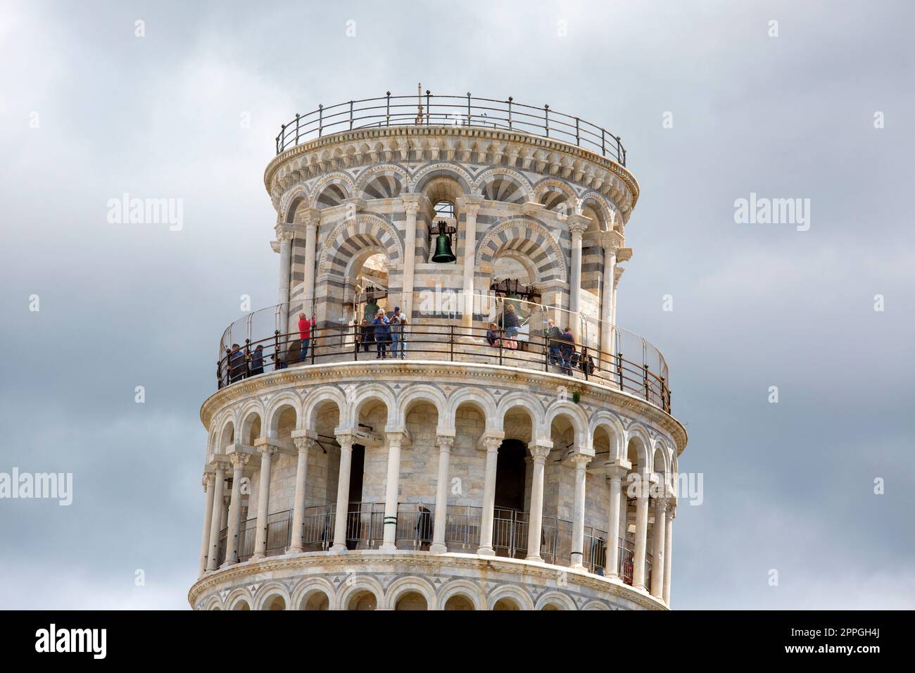 Tourists at the top of the Leaning Tower of Pisa, Pisa, Italy Stock ...