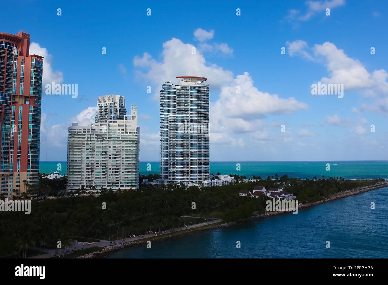 Luxury apartments in port of Miami - view from cruise liner Stock Photo ...