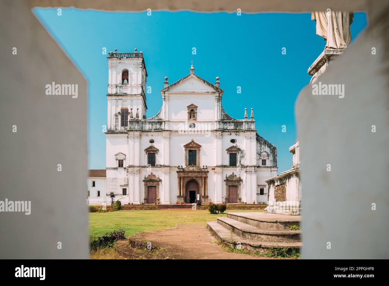 Old Goa, India. Cathedral Of St. Paul In Sunny Day. Close Up Of Walls ...