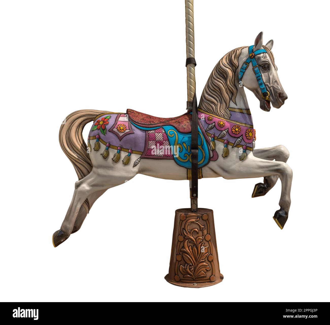 an old wooden carousel horse isolated on white background Stock Photo ...