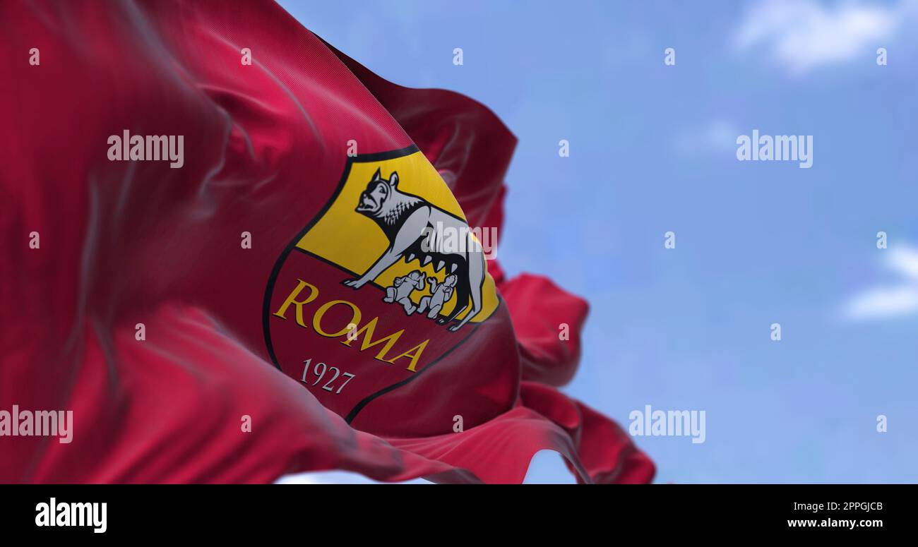 The flag of AS Roma waving Stock Photo - Alamy