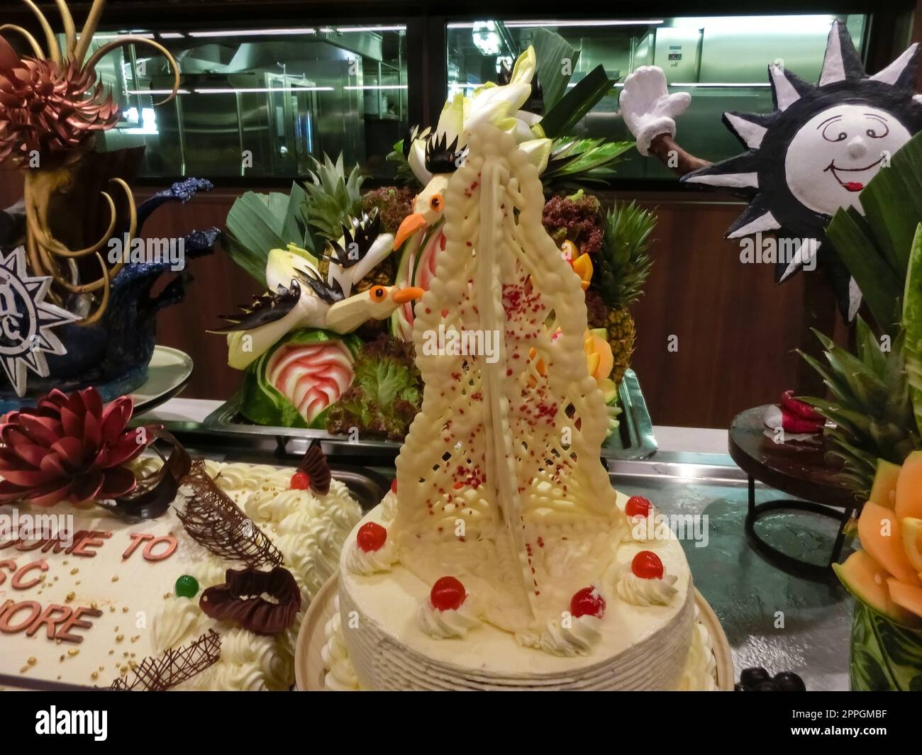 Fruit buffet line on board new cruise ship or new flagship of MSC ...