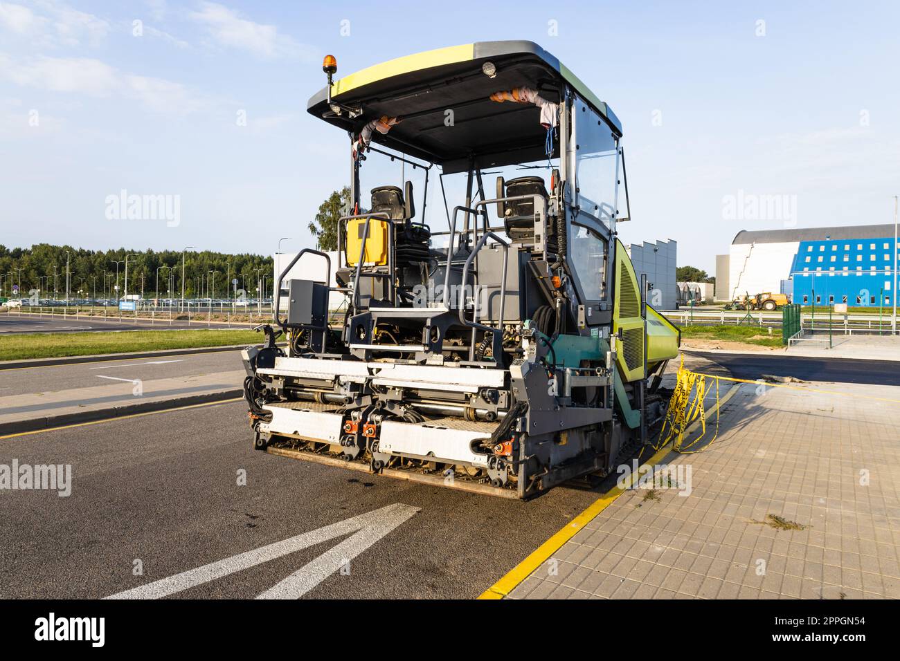 Industrial asphalt road construction machinery. Kaunas, Lithuania, 22 ...
