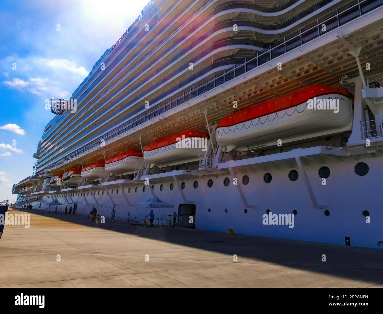 MSC Seashore cruise ship docked at tropical island Stock Photo - Alamy