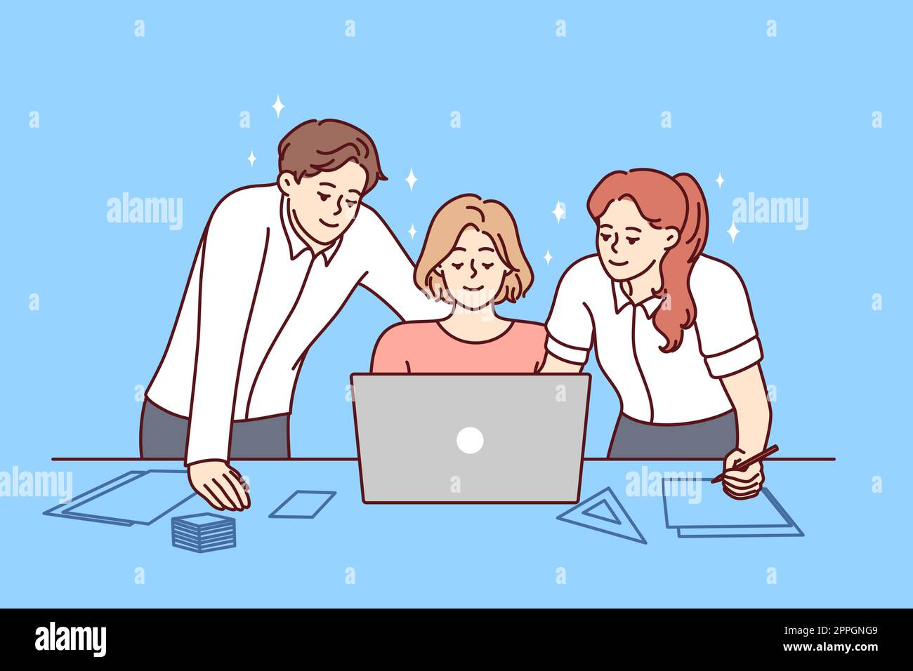 Happy diverse meeting brainstorm Stock Vector Images - Alamy