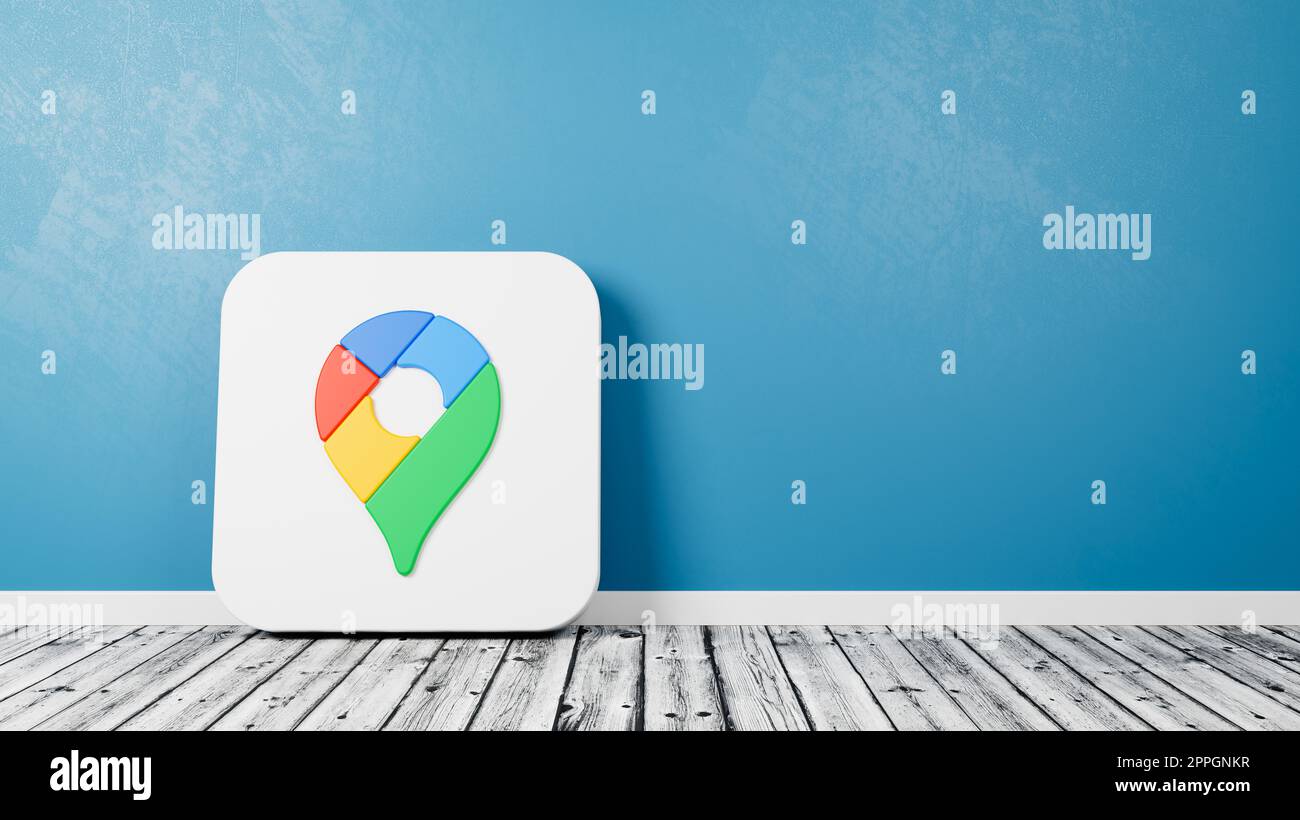 Google Maps App Icon on Wooden Floor Against Wall Stock Photo - Alamy