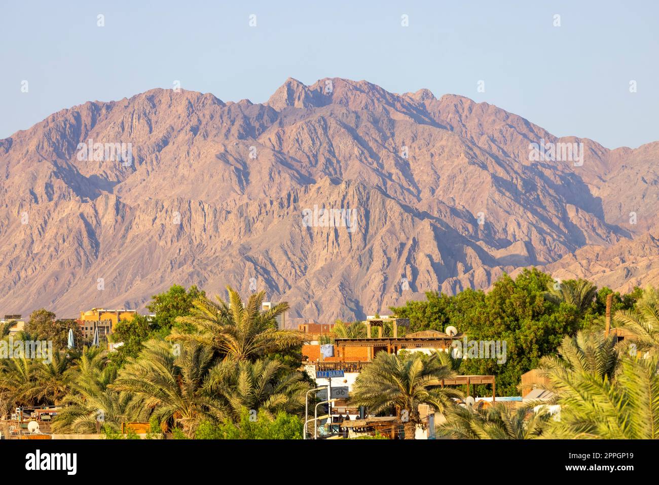 Aerial view of exotic small town on the Red Sea surrounded by the ...