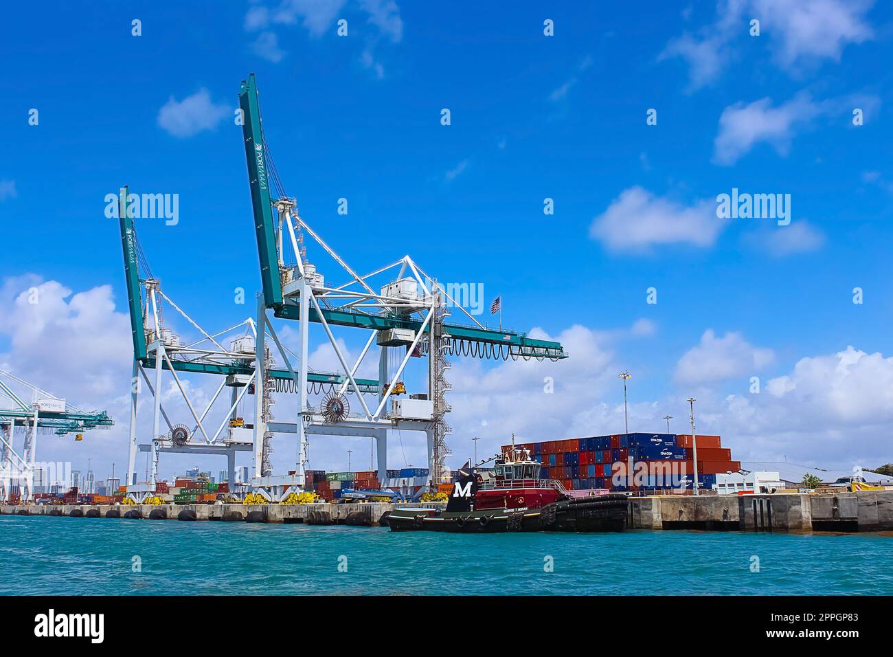 Many containers at Port Miami, one of the largest cargo ports in the US ...