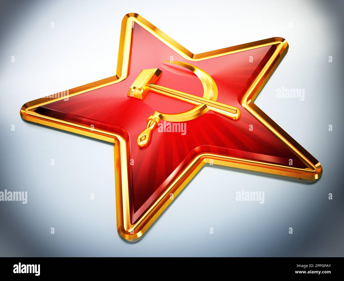Hammer and sickle communism symbols badge. 3D illustration Stock Photo ...