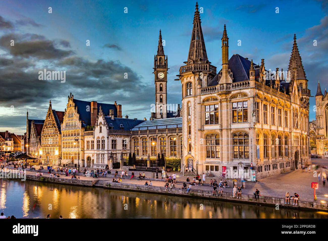 Architecture of the old town of Ghent, Belgium after sunset Stock Photo ...