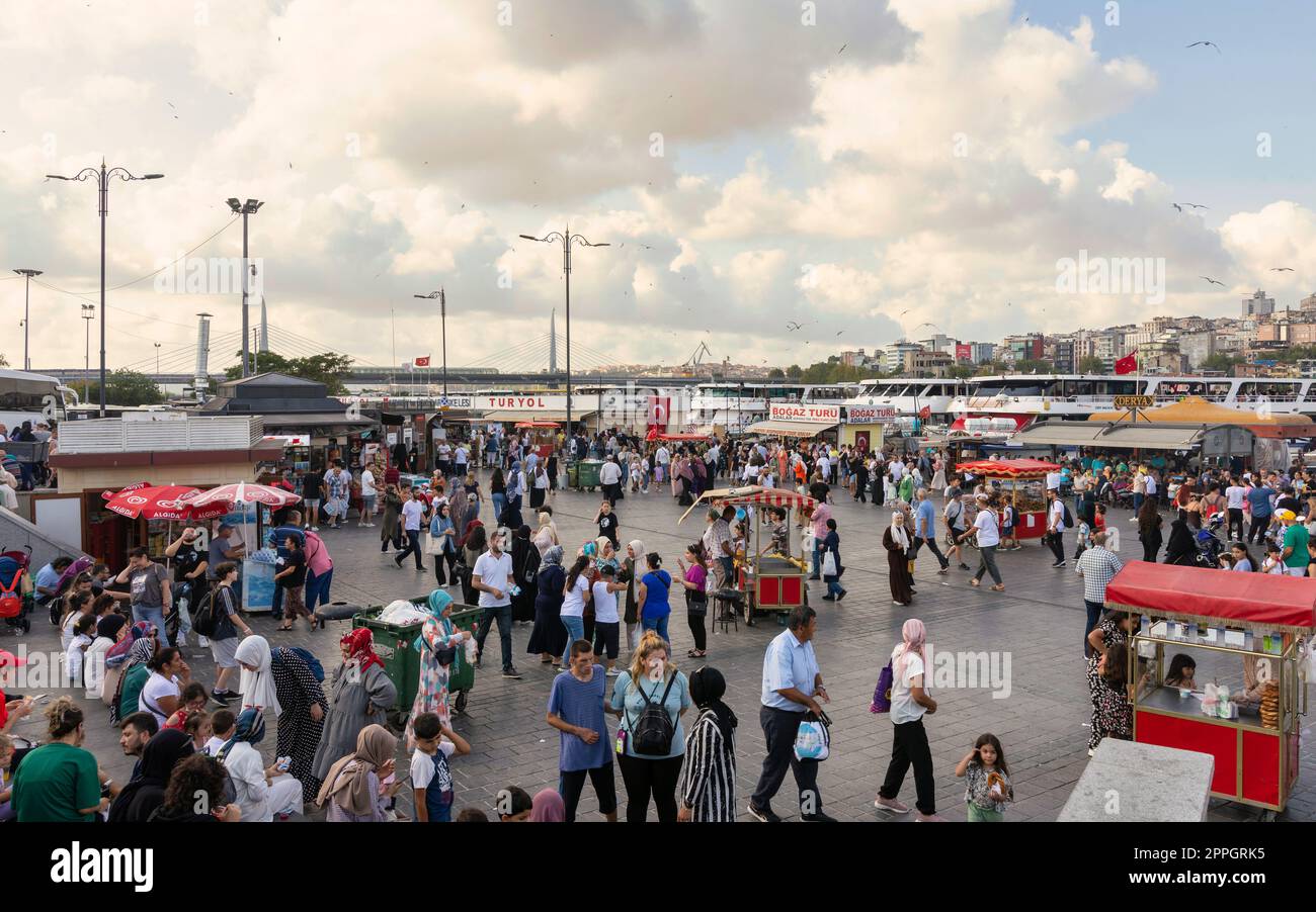 Crowds of local citizens at Eminonu Plaza during the Victory Day ...
