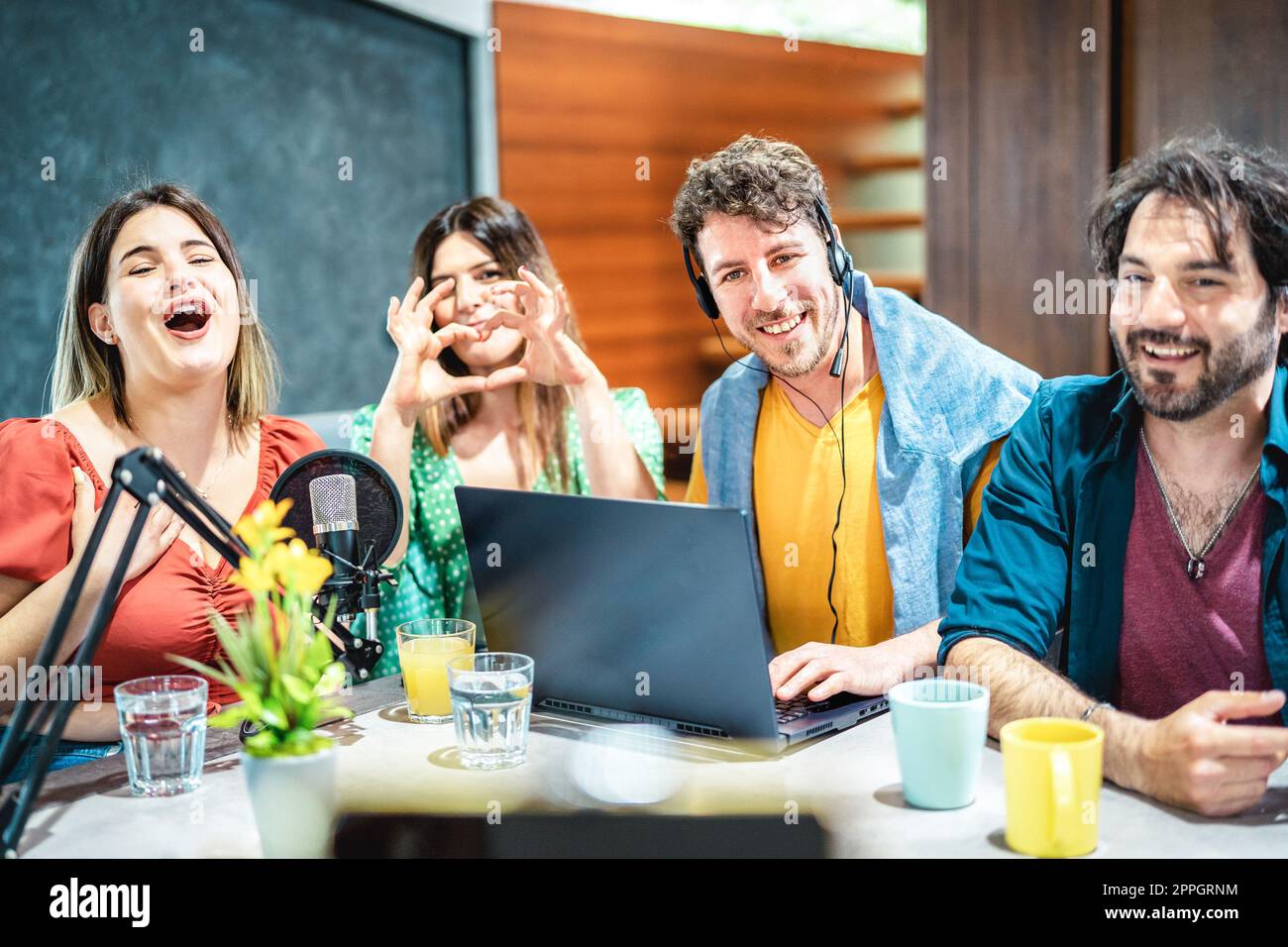 Young trend marketer people sharing content on streaming platform with ...