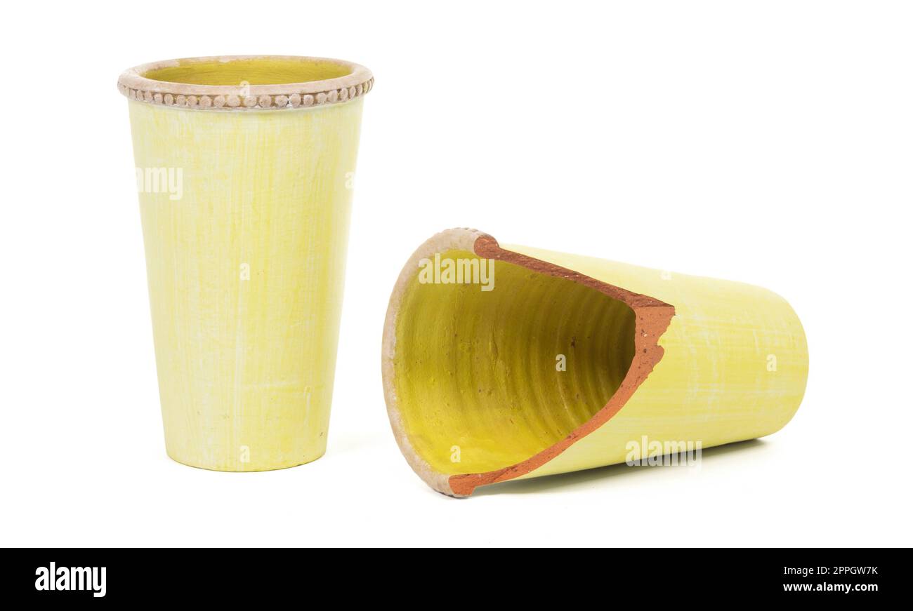 Broken and intact green vase, isolated on white background Stock Photo ...