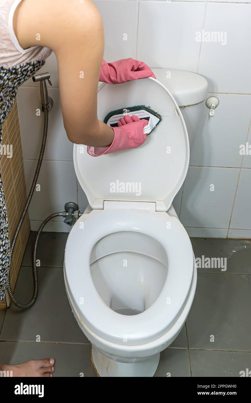 Woman cleaning toilet detergent hi-res stock photography and images - Alamy