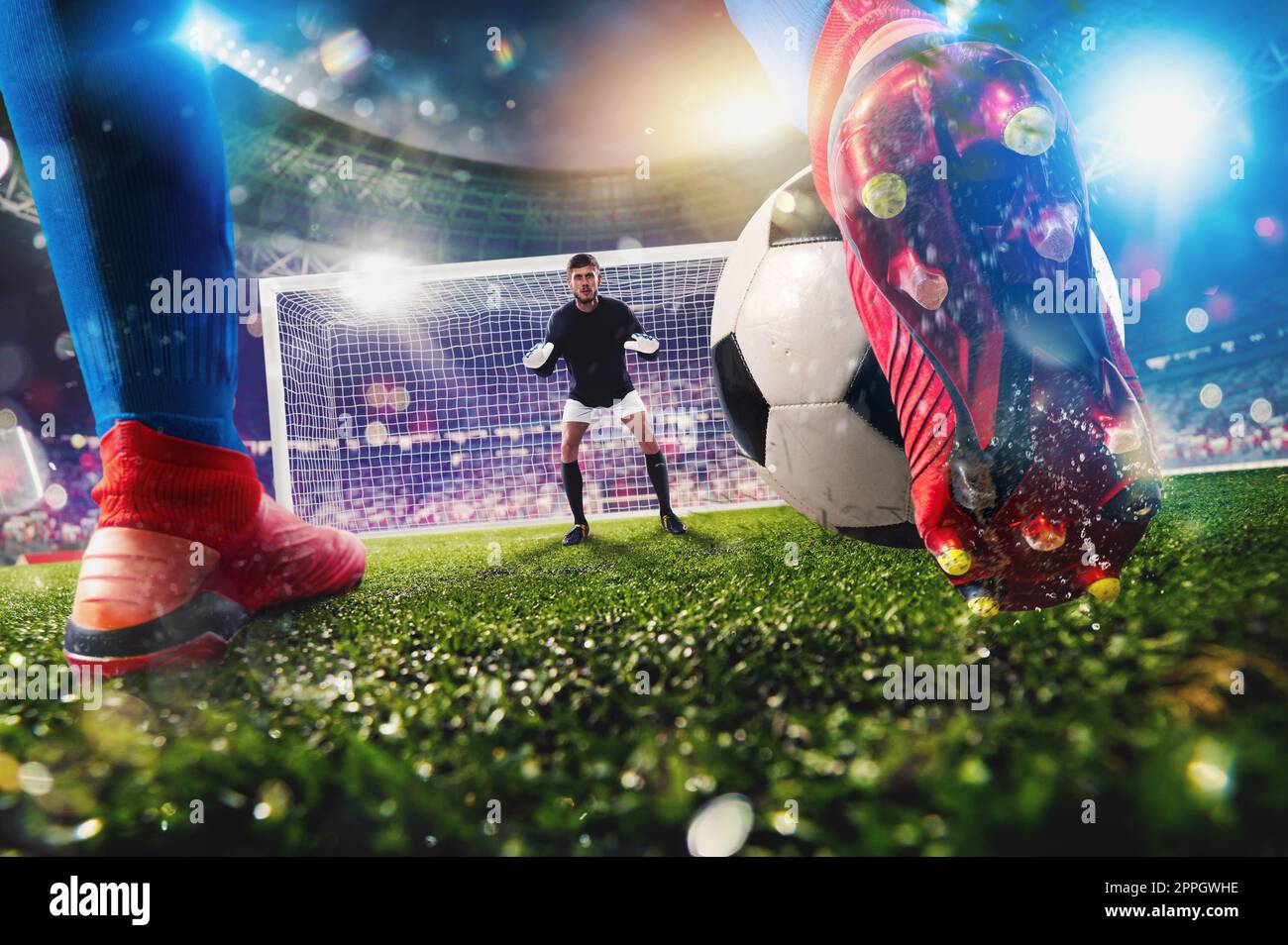 Football scene with competing soccer players at the stadium Stock Photo ...