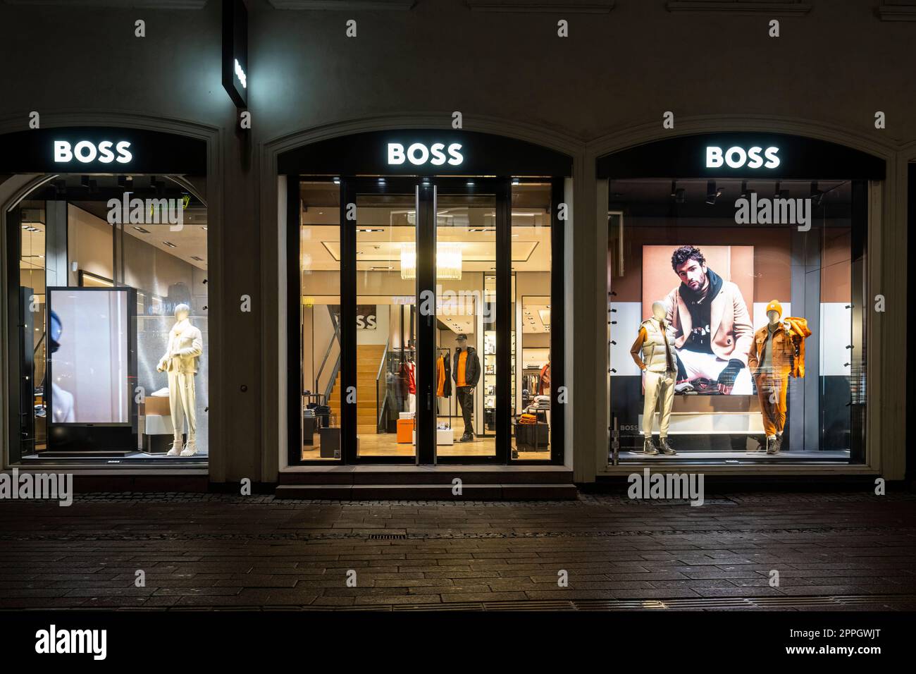 Copenhagen, Denmark. October 2022. External view of the Hugo Boss brand ...