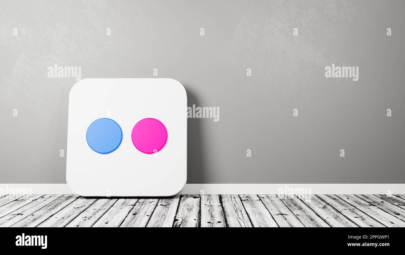 Flickr Logo on Wooden Floor Against Wall Stock Photo - Alamy