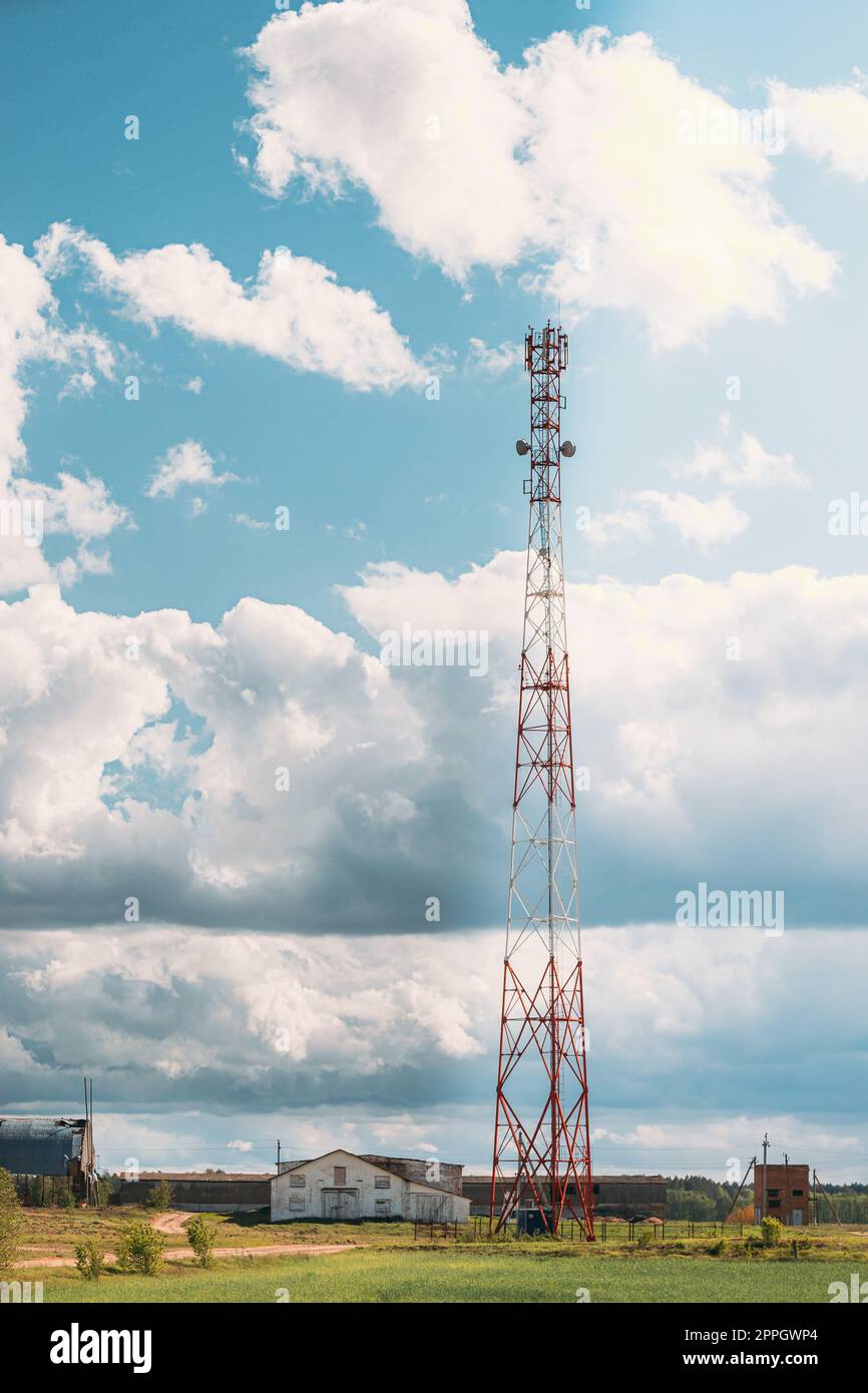 Telecommunications Cell Phone Tower With Antenna In Countryside ...