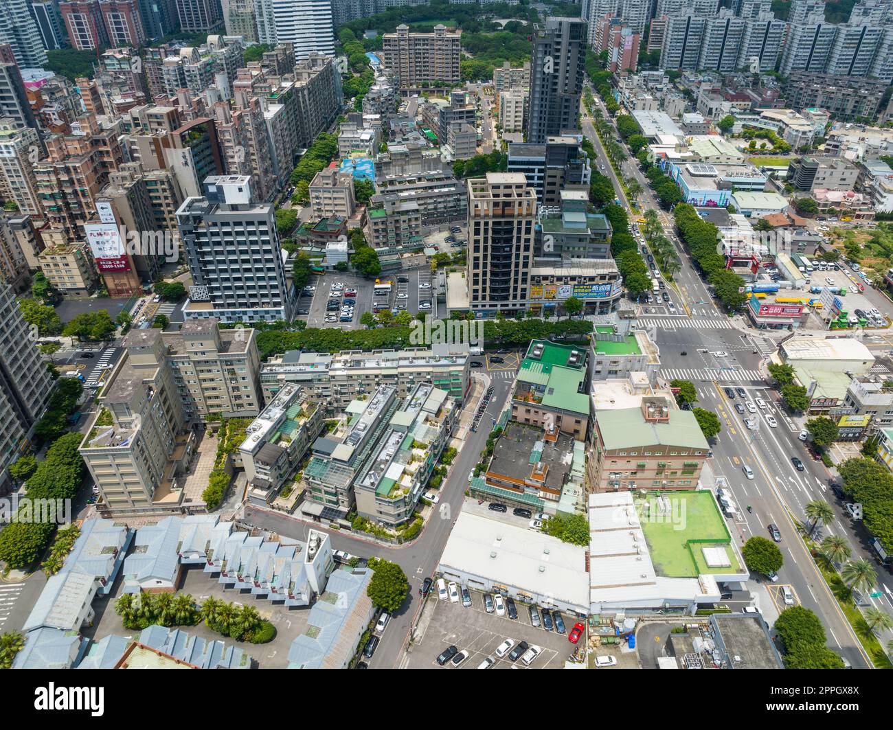 New Taipei, Taiwan, 11 July 2022: Top view of the city in Linkou ...