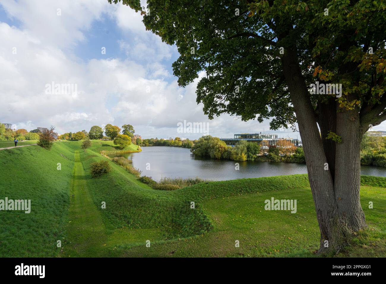 The moat around the Kastellet fortress in Copenhagen, Denmark Stock ...