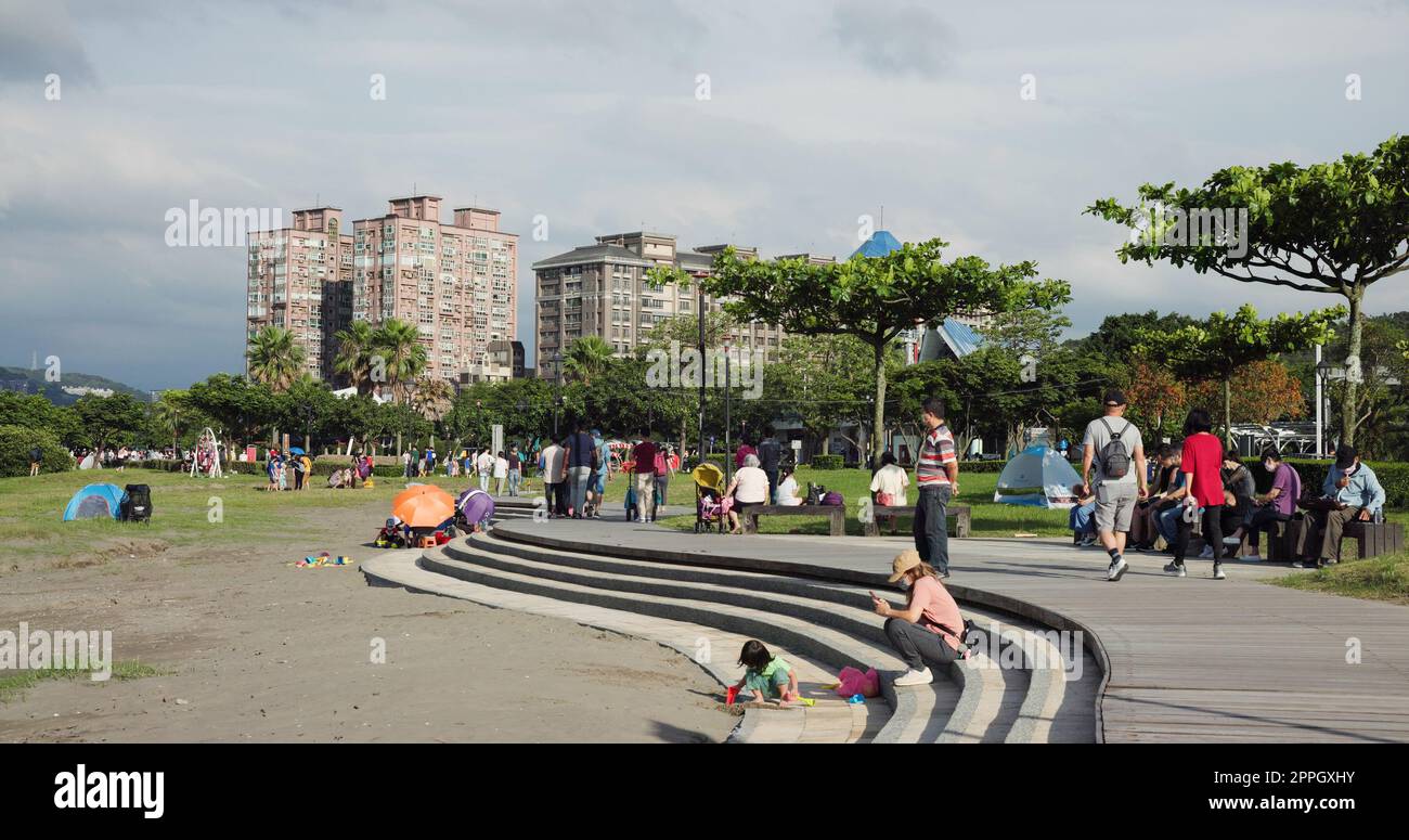 New Taipei, Taiwan 31 May 2022: Riverside walking path in Bail of ...