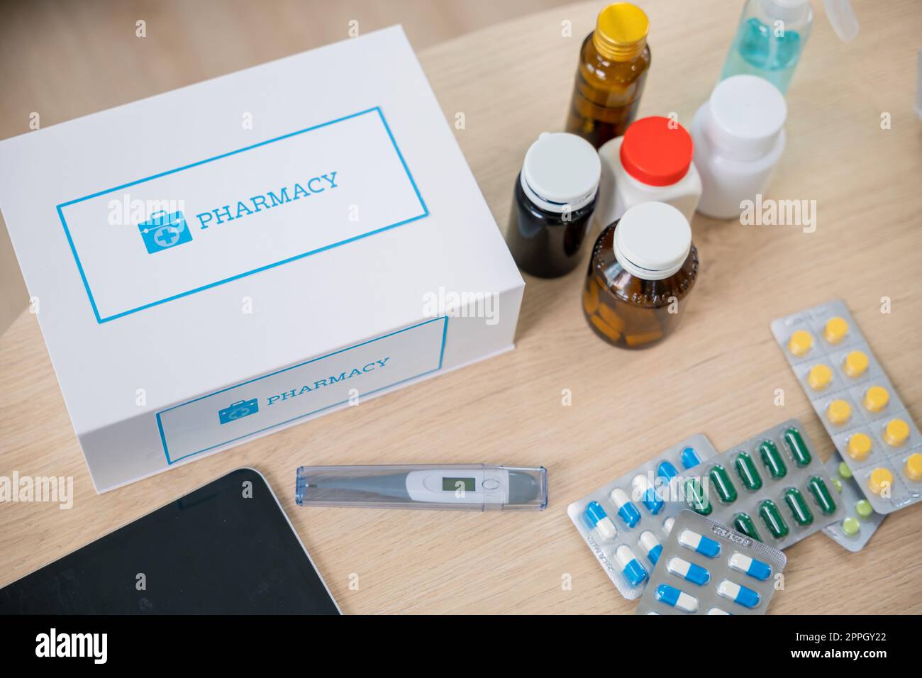 Home medicine with medicine package box free first aid kit with pills ...