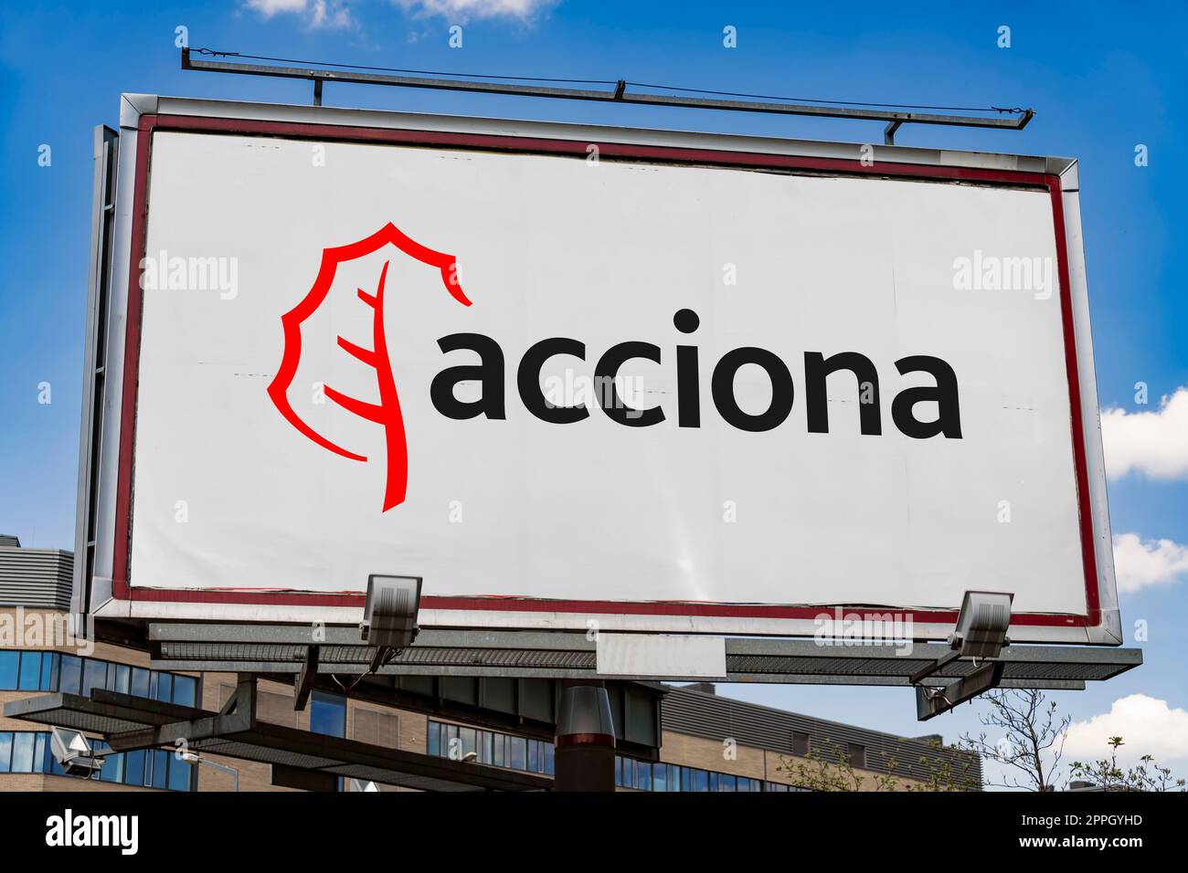 Advertisement billboard displaying logo of Acciona Stock Photo - Alamy