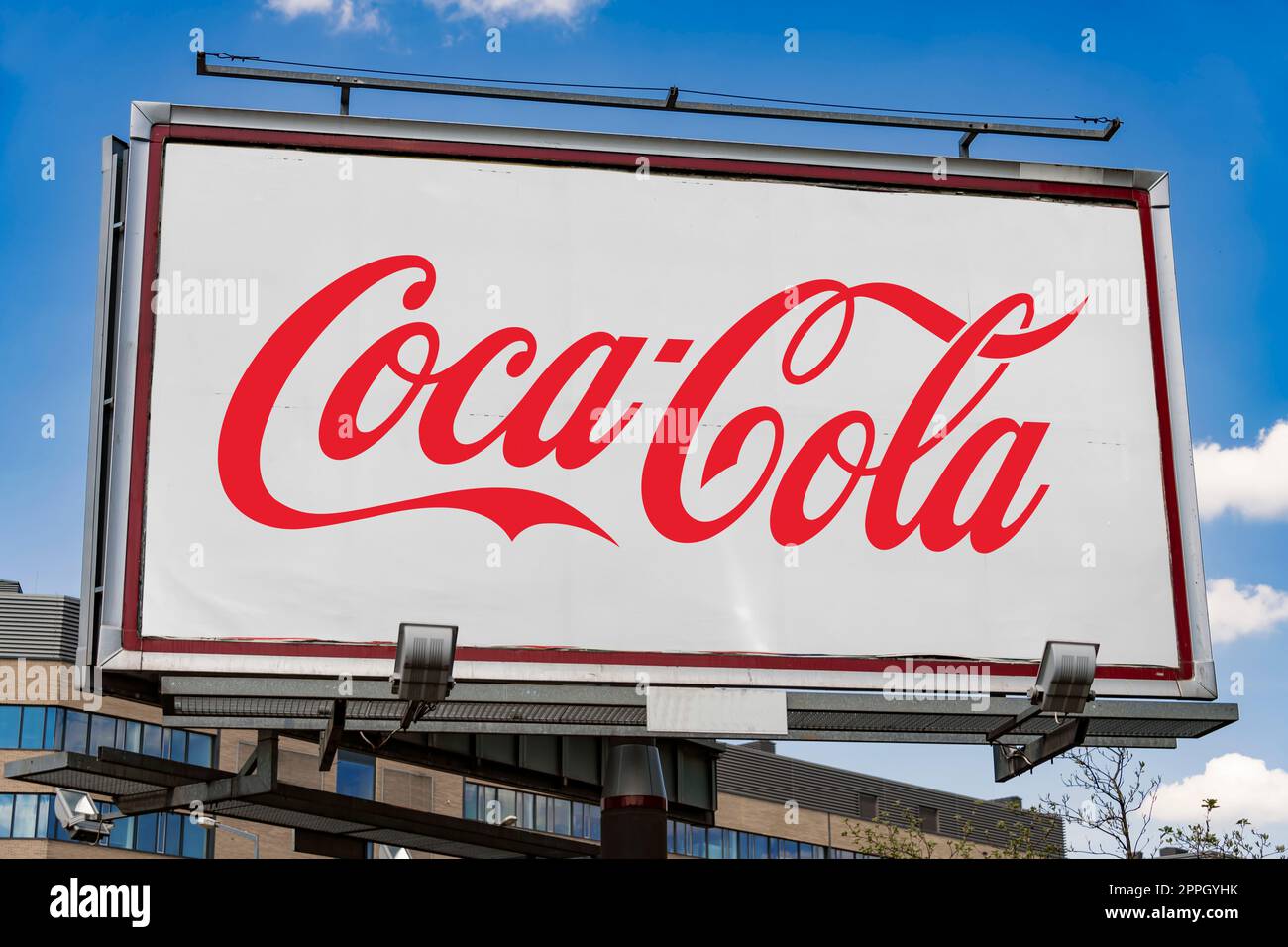 Advertisement billboard displaying logo of Coca Cola Stock Photo - Alamy