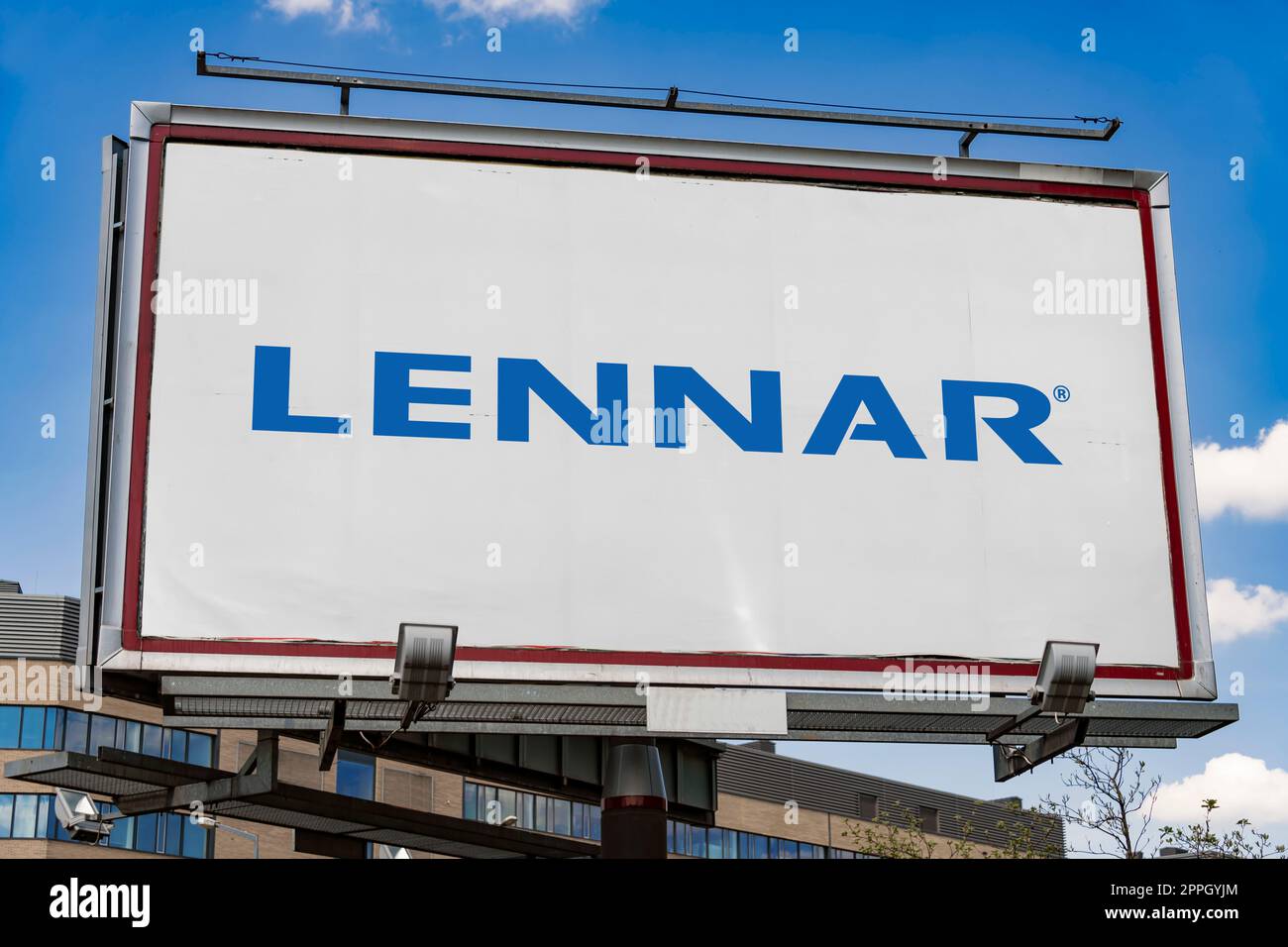 Advertisement billboard displaying logo of Lennar Corporation Stock ...
