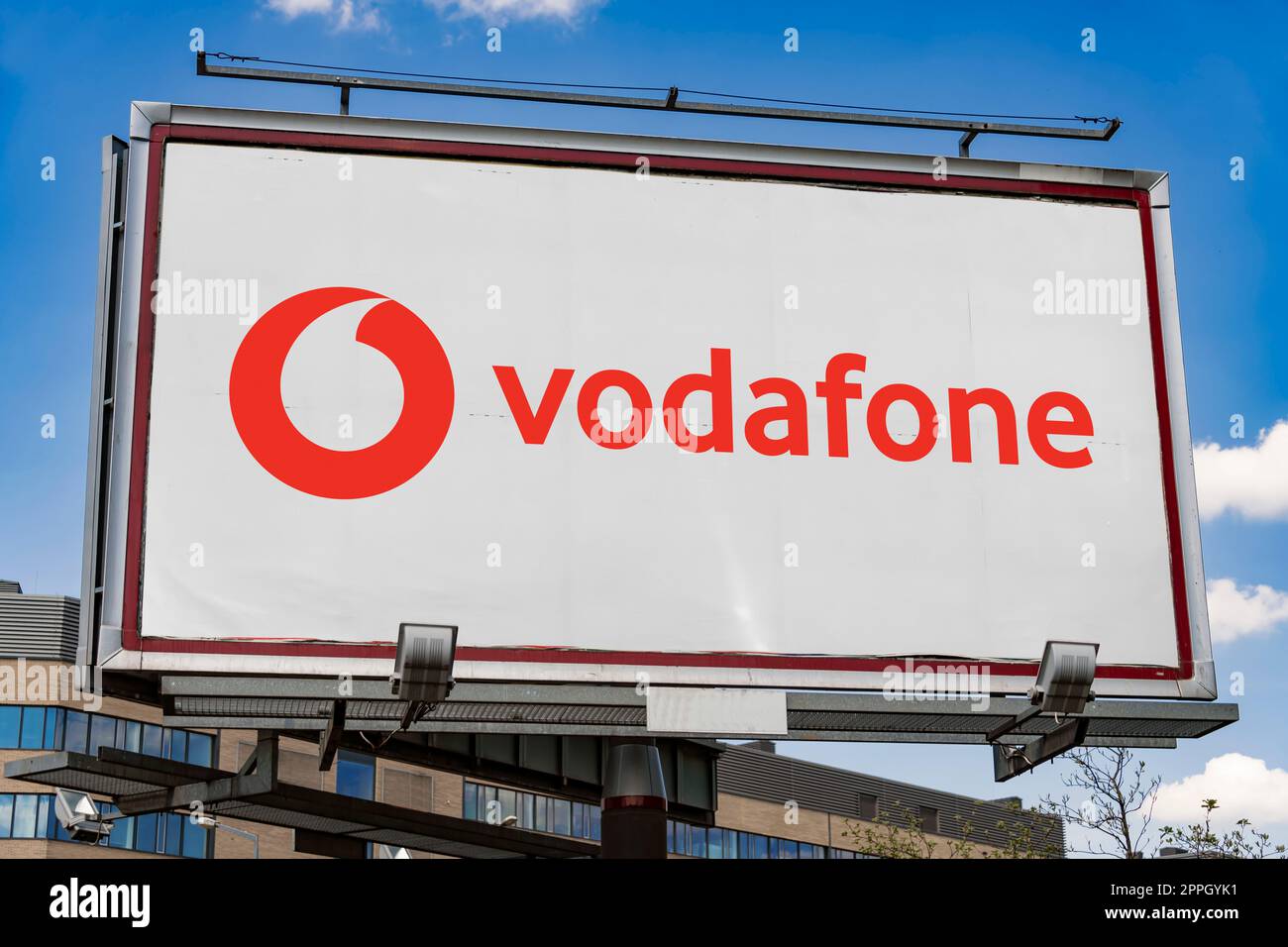 Advertisement billboard displaying logo of Vodafone Group Stock Photo ...