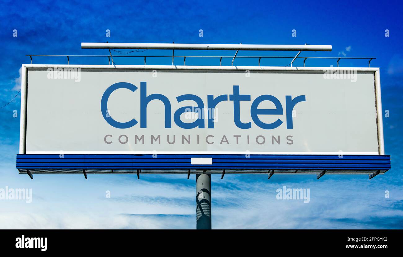 Advertisement billboard displaying logo of Charter Communication Stock ...