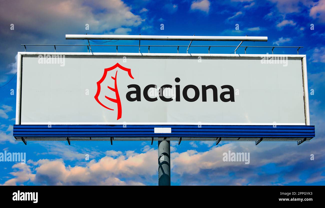 Advertisement billboard displaying logo of Acciona Stock Photo - Alamy