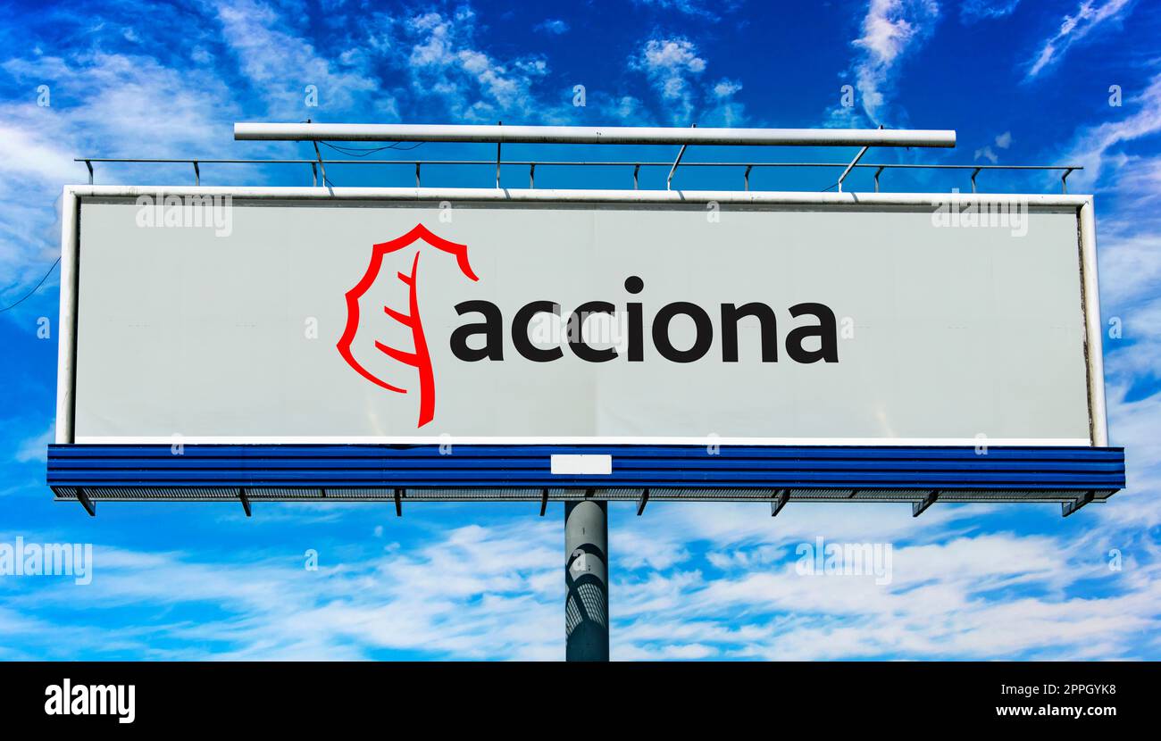 Advertisement billboard displaying logo of Acciona Stock Photo - Alamy