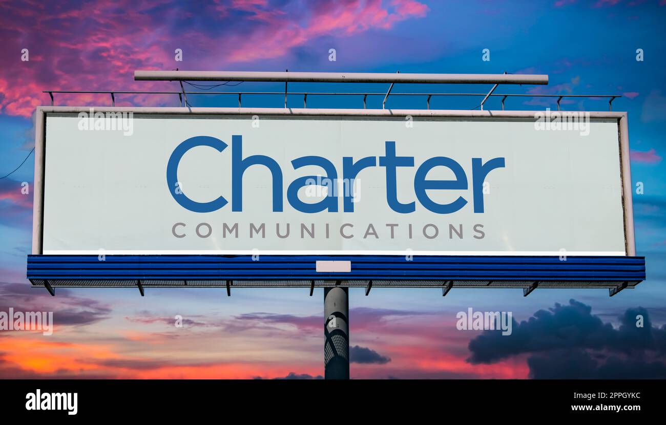Advertisement billboard displaying logo of Charter Communication Stock ...