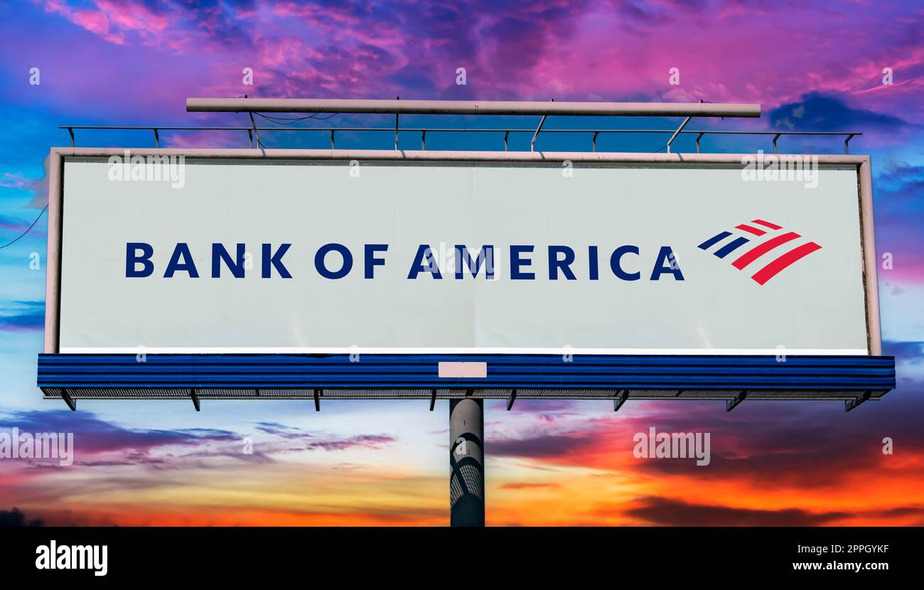 Advertisement billboard displaying logo of Bank of America Stock Photo ...