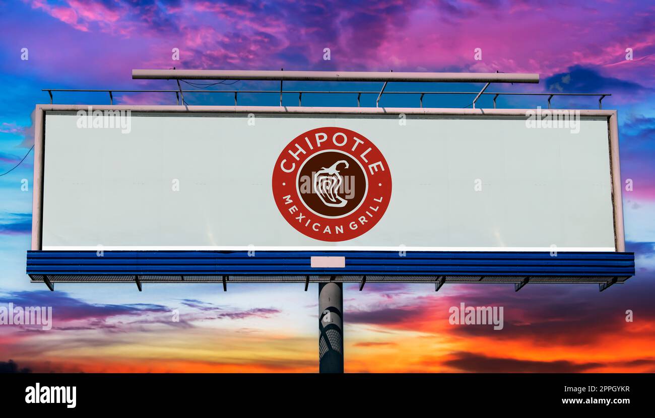 Advertisement billboard displaying logo of Chipotle Stock Photo - Alamy